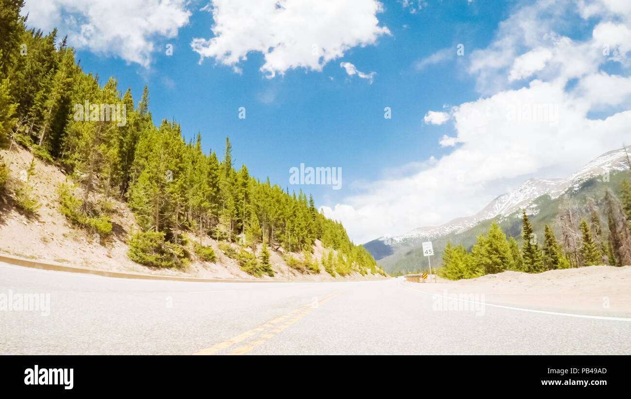 Driving on mountain highway 40 over Berthoud Pass in the Summer Stock ...