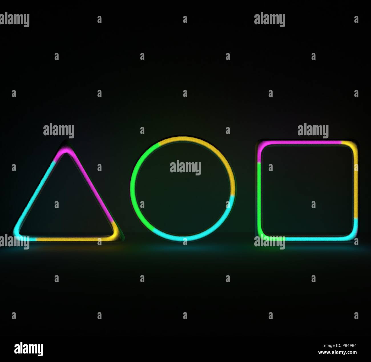 Neon shapes with gas noice inside. 3D illustration gas tubes with ...