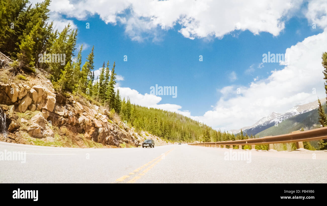 Driving on mountain highway 40 over Berthoud Pass in the Summer Stock ...