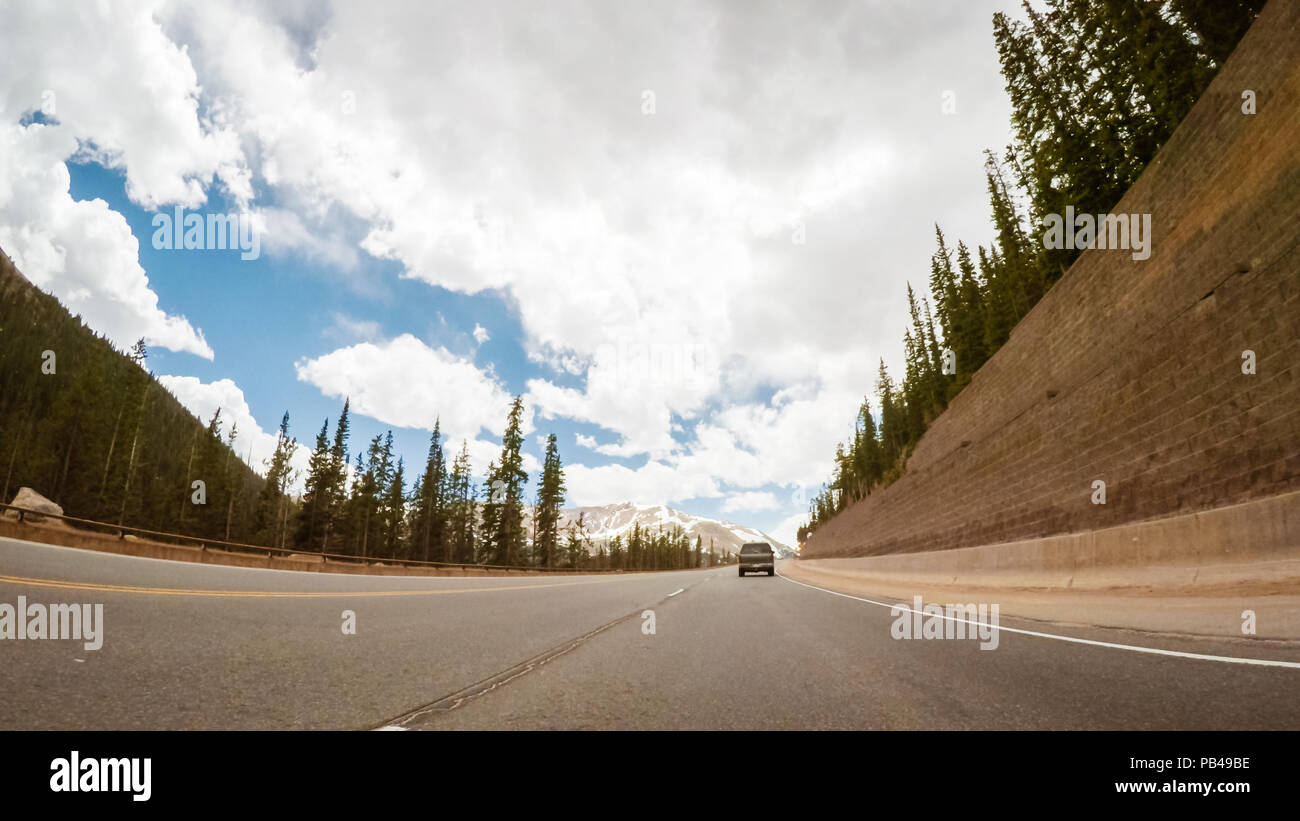 Driving on mountain highway 40 over Berthoud Pass in the Summer Stock ...