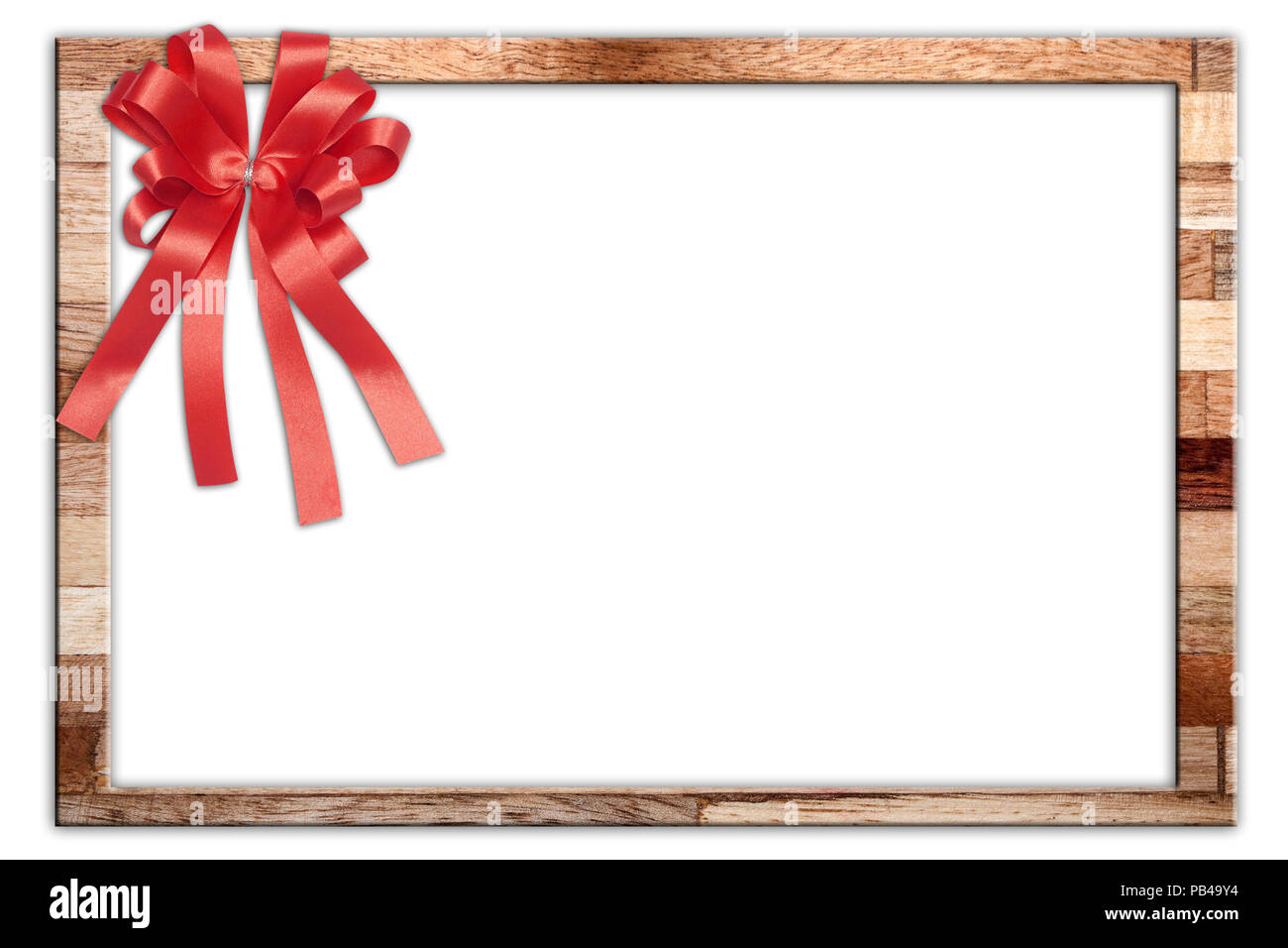 Wooden frame with a blue bow Stock Photo - Alamy
