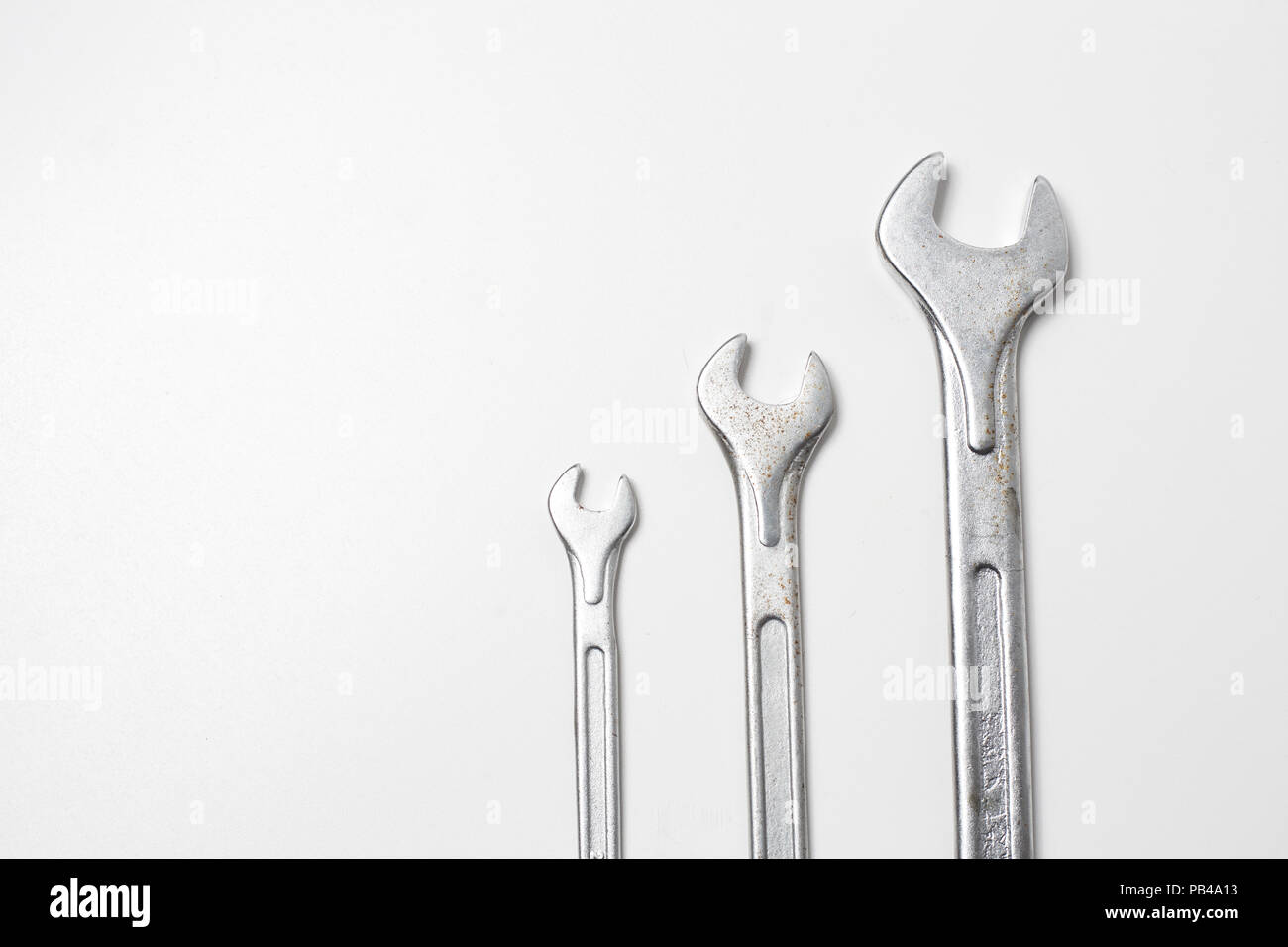Large Medium and Small Spanners on white background with copy space ...