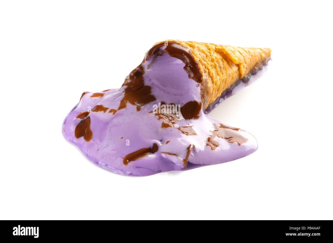 Mini Sweet Potato Flavor Ice Cream Cone In A Melting Process On Blue