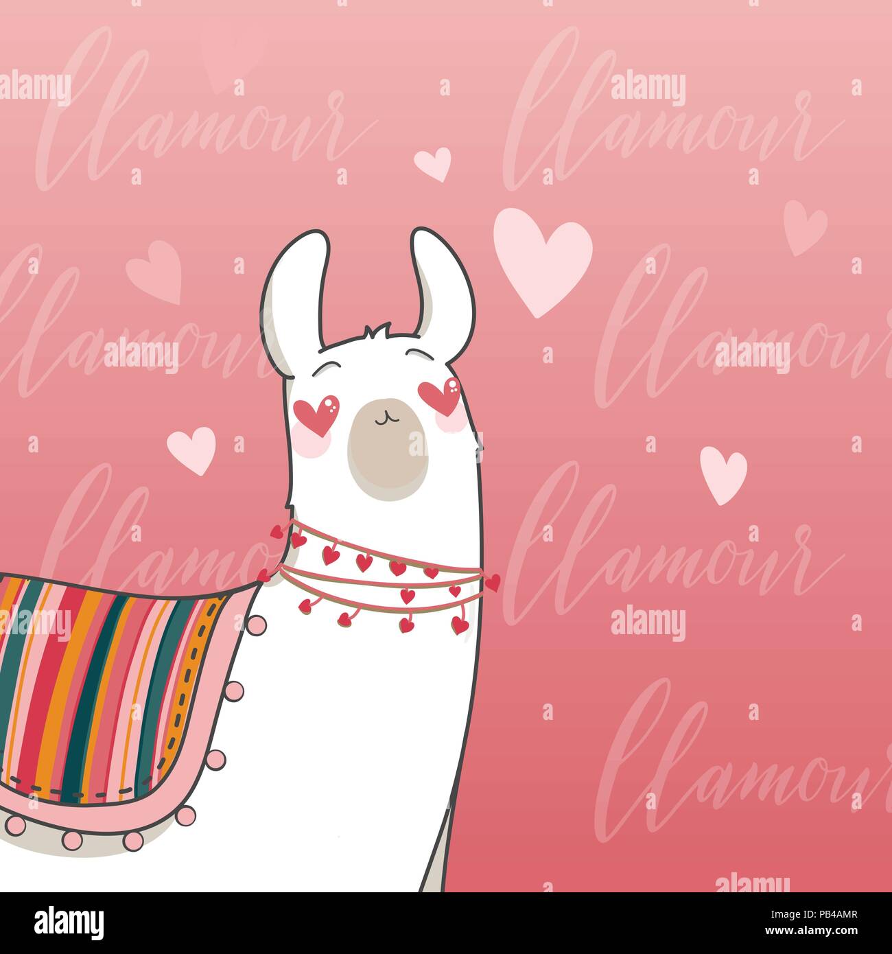 Lama in cartoon style. Lama in love with heart in their eyes. Hand ...