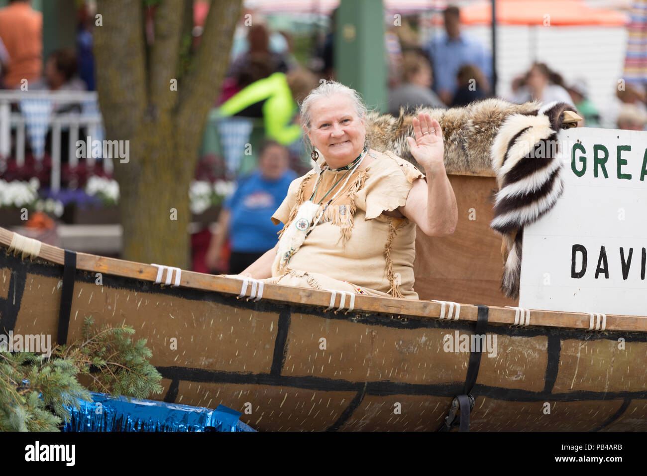 Frankenmuth, Michigan, USA - June 10, 2018 Woman dress up as a native ...