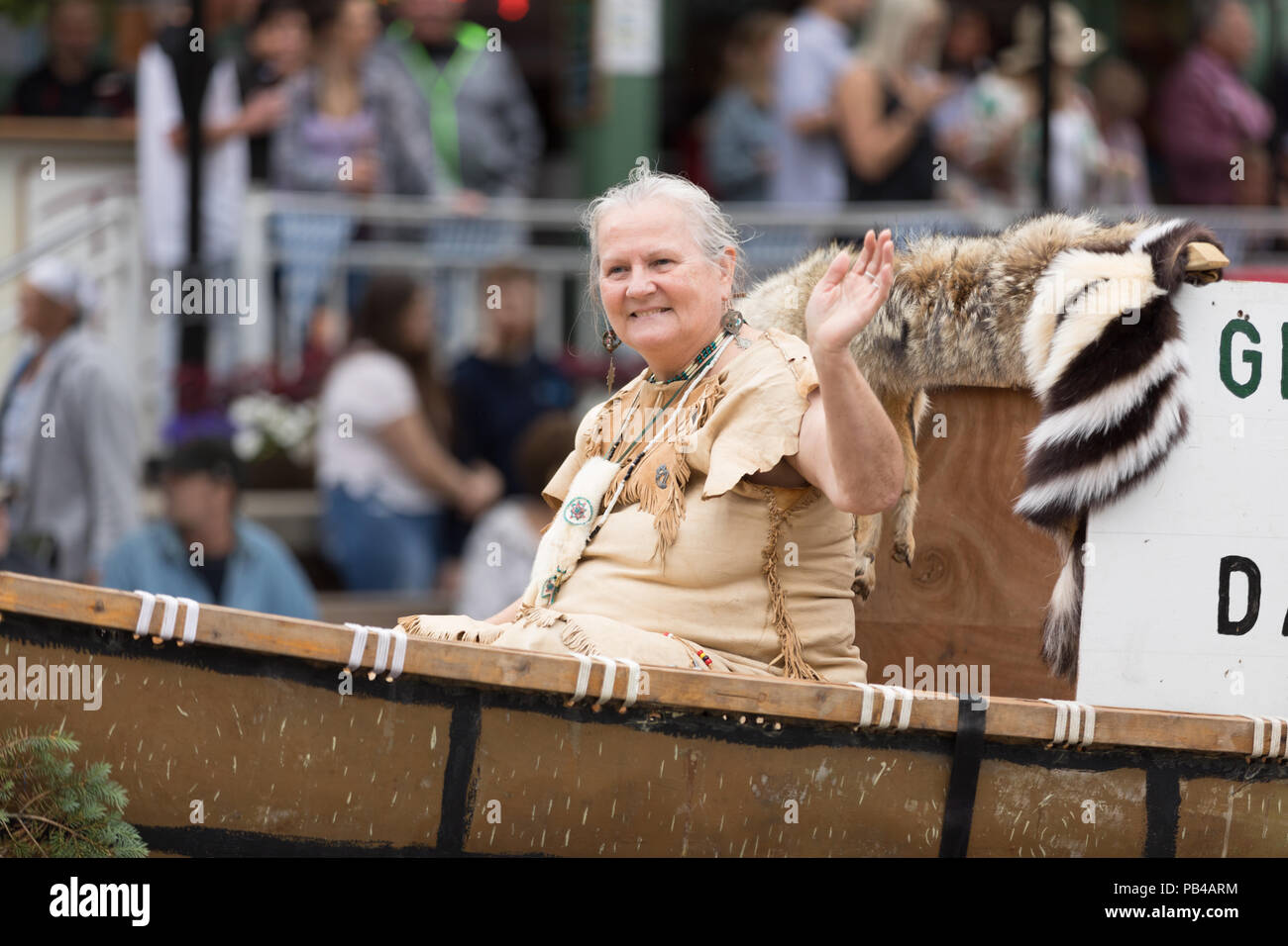 Frankenmuth, Michigan, USA - June 10, 2018 Woman dress up as a native ...