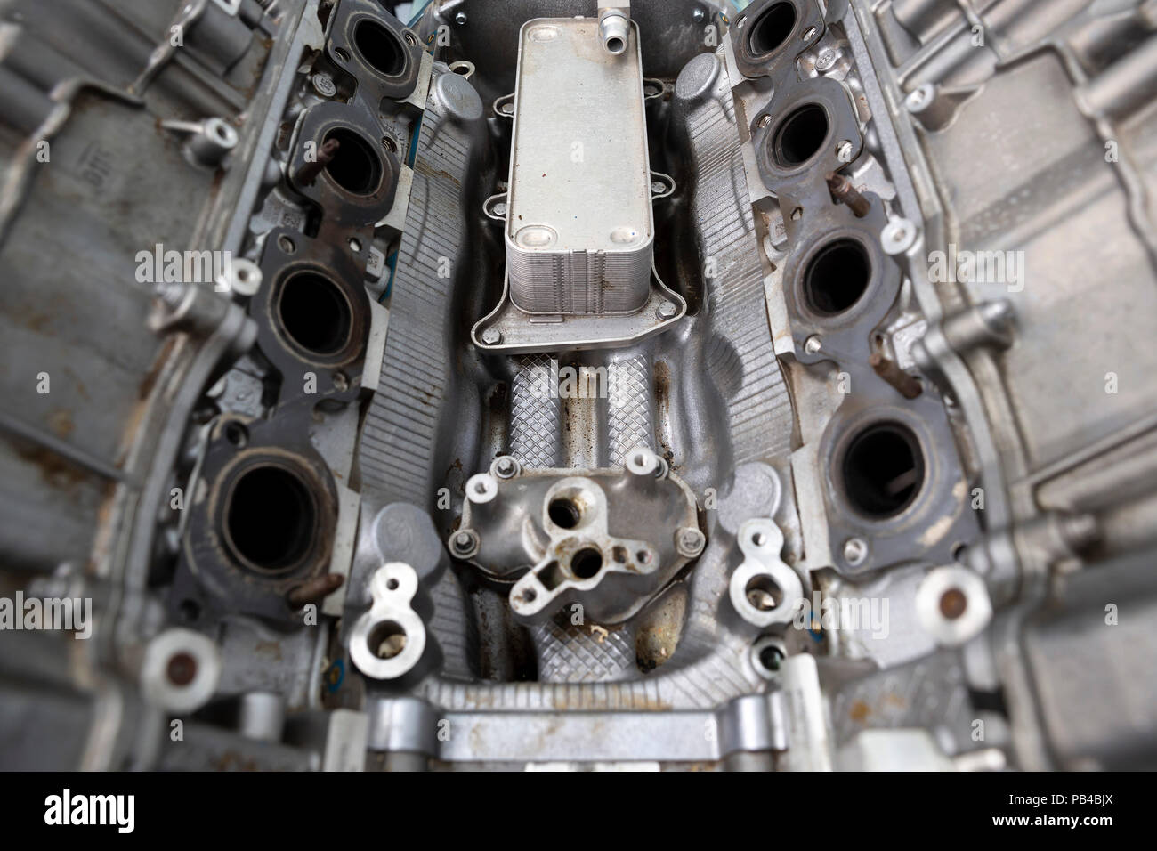 Close up of the engine (motor) of a powerful car. Metallic Stock Photo ...