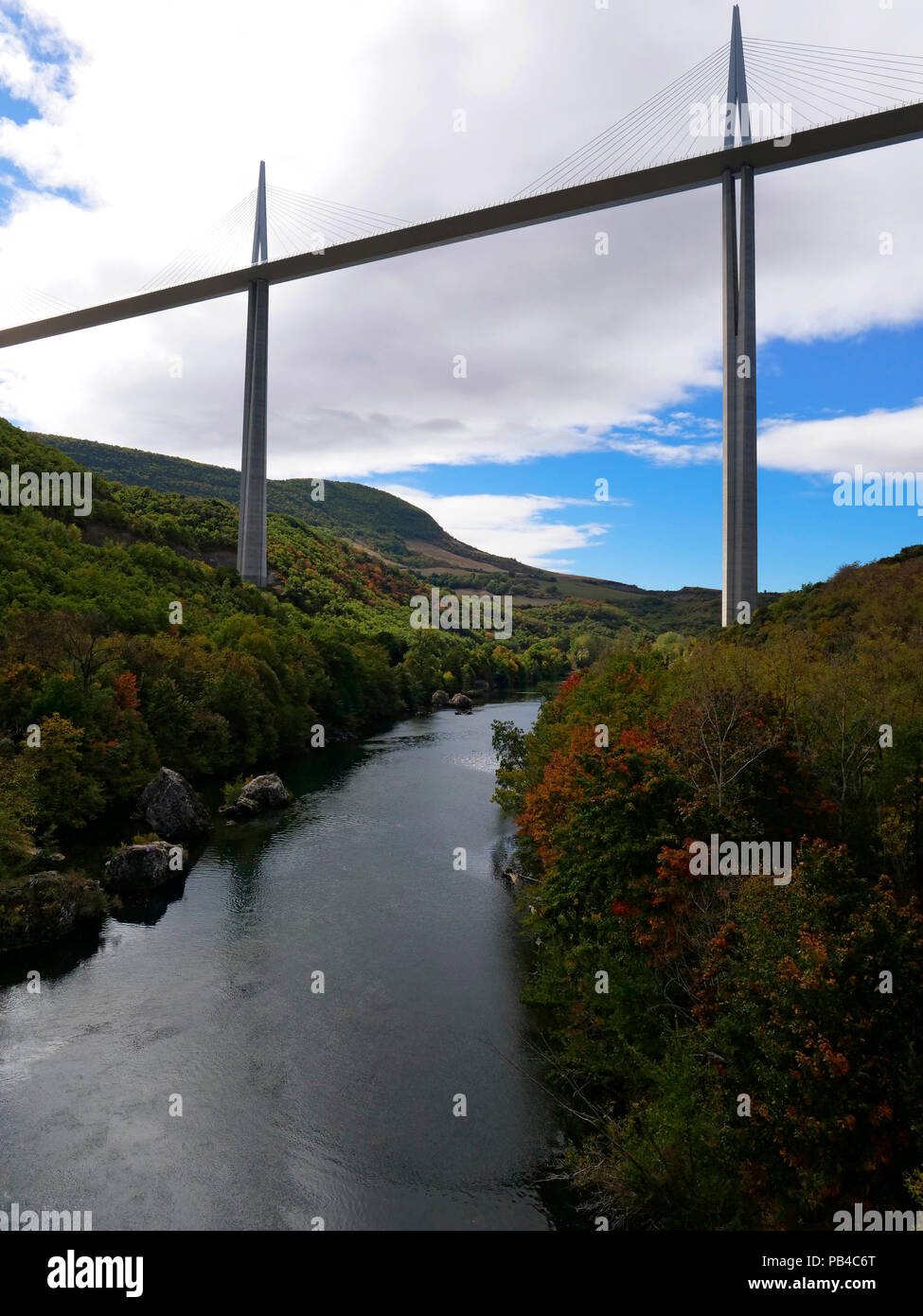 The Millau Viaduct over the Tarn River gorge near Millau in southern ...