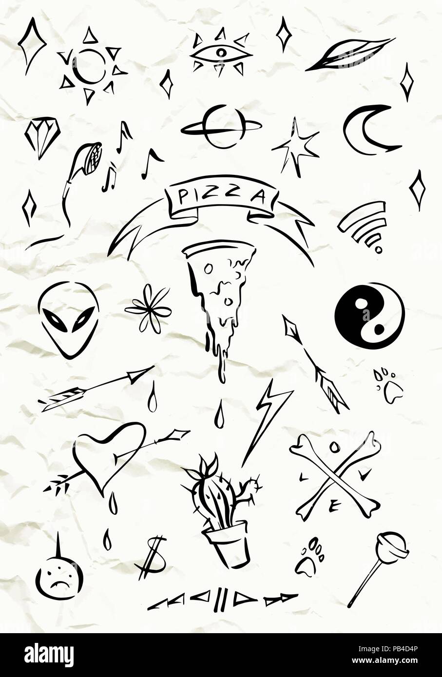 Vector Set Of Design Elements In Teen Style On Creased Paper Background ...