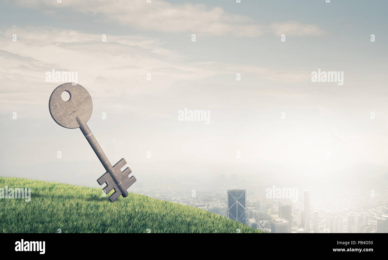 Conceptual background image of concrete key sign and natural lan Stock ...