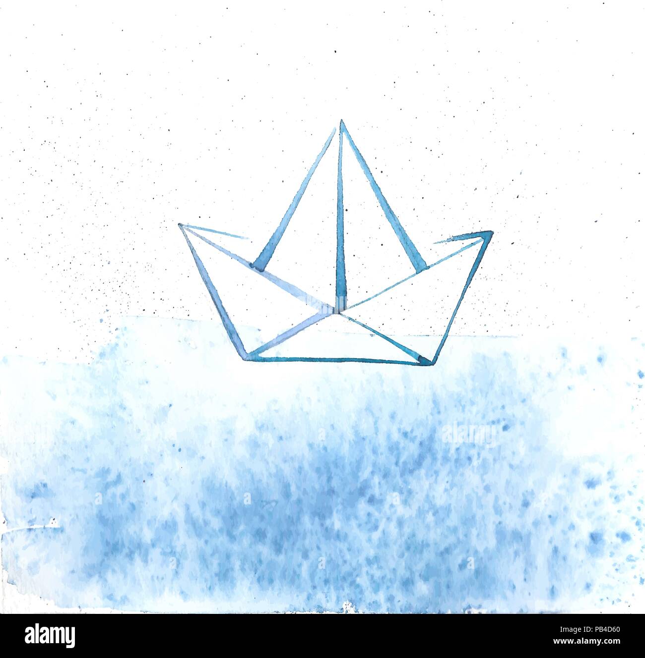 Abstract Sea And Ship Vector Background. Pictured Paper Boat Swings On ...