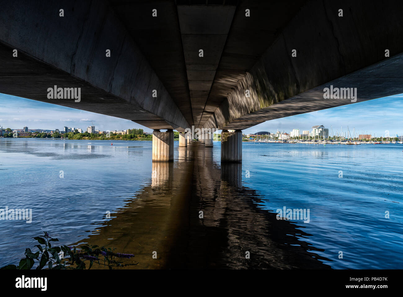 View over The River Taff under the bridge carrying the A4232 Cardiff ...