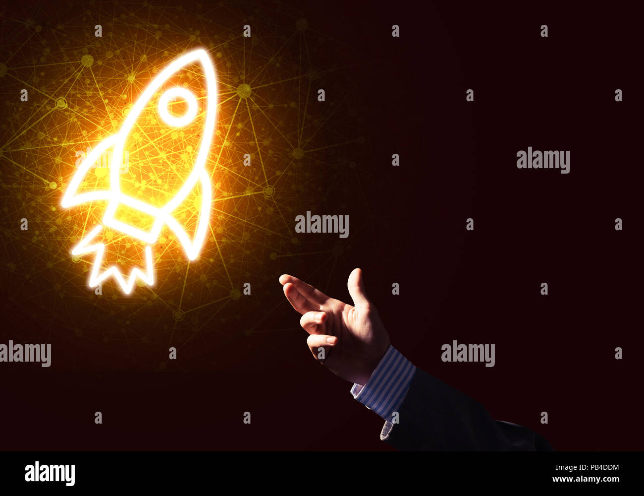 Man palm presenting Rocket web icon as technology concept Stock Photo ...