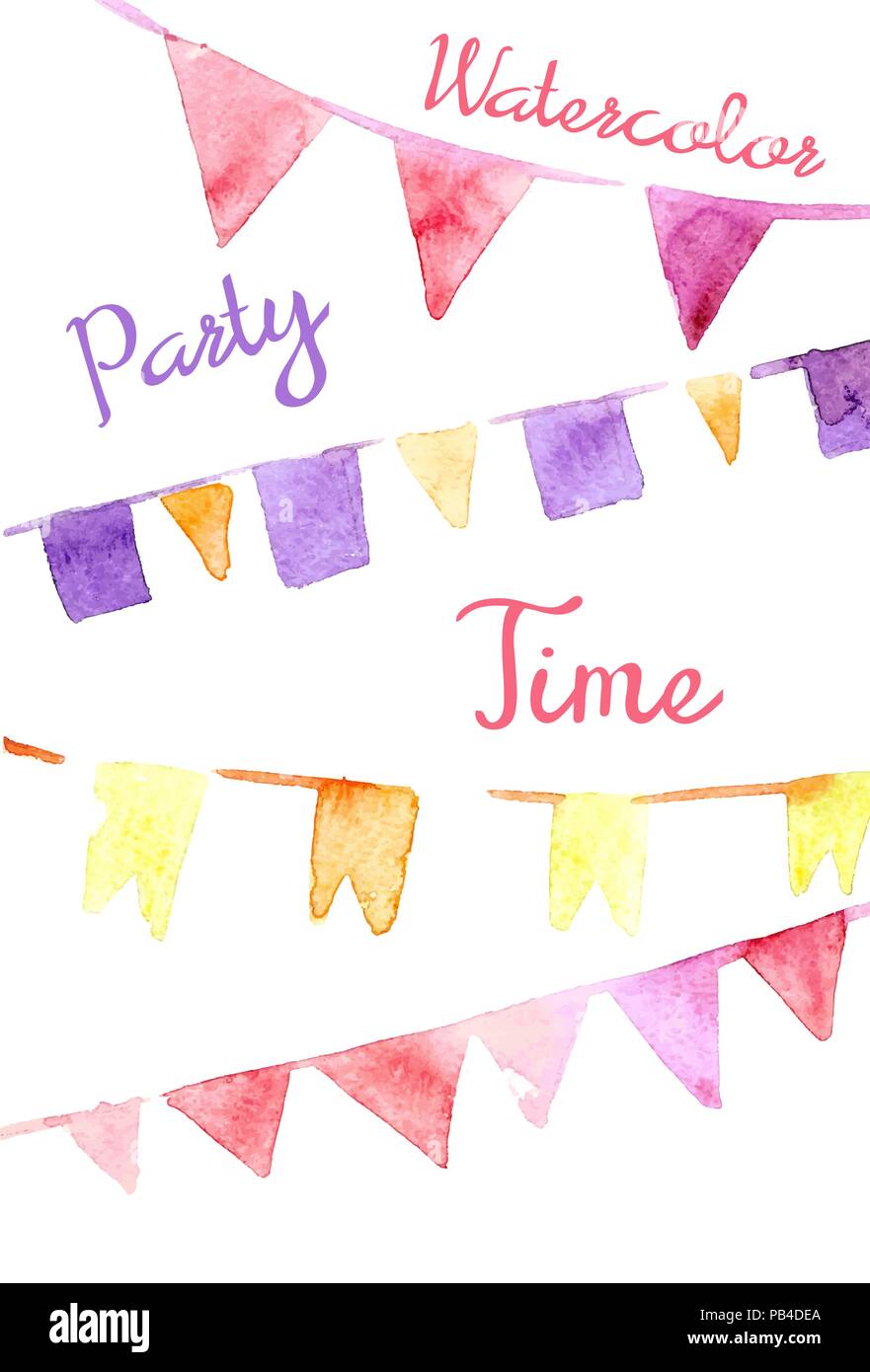 Watercolor Party Time Flags. Vector illustration Stock Vector Image ...