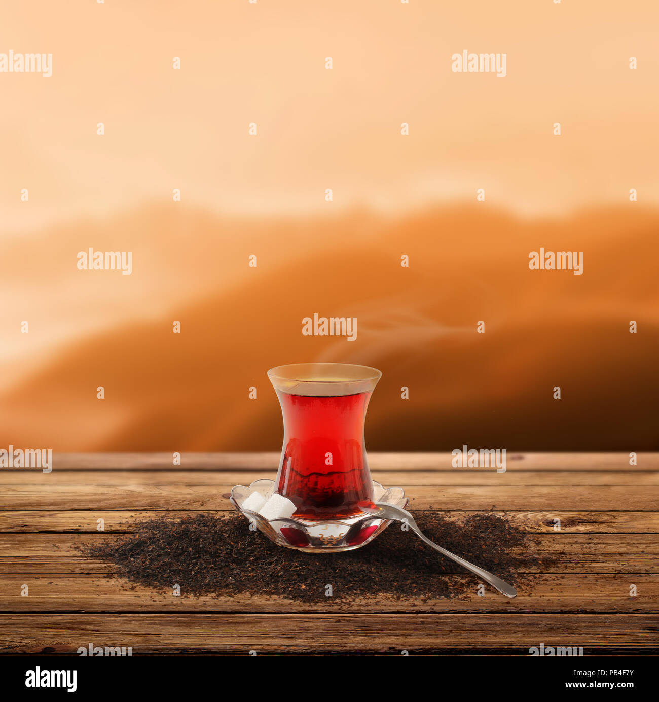 Turkish tea and enjoy the sunset (clipping path Stock Photo - Alamy