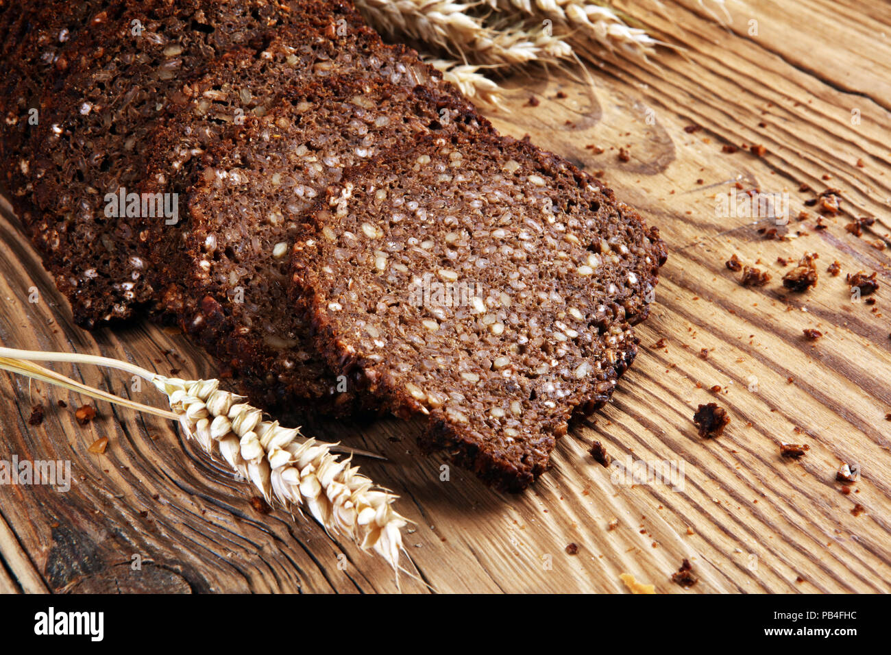 bread on wooden board from above. Kitchen or bakery poster design Stock ...