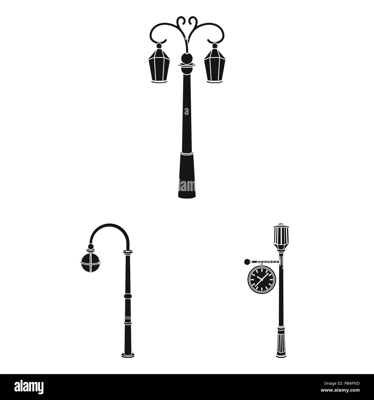 Lamp post black icons in set collection for design. Lantern and ...