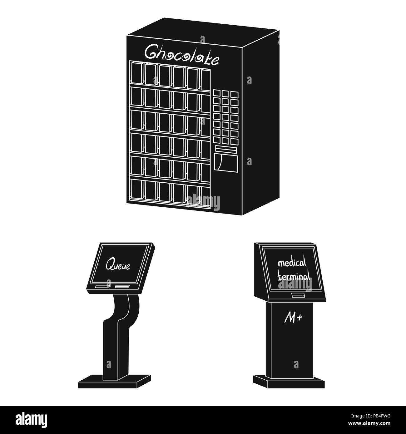 Variety of terminals black icons in set collection for design. ATM and ...