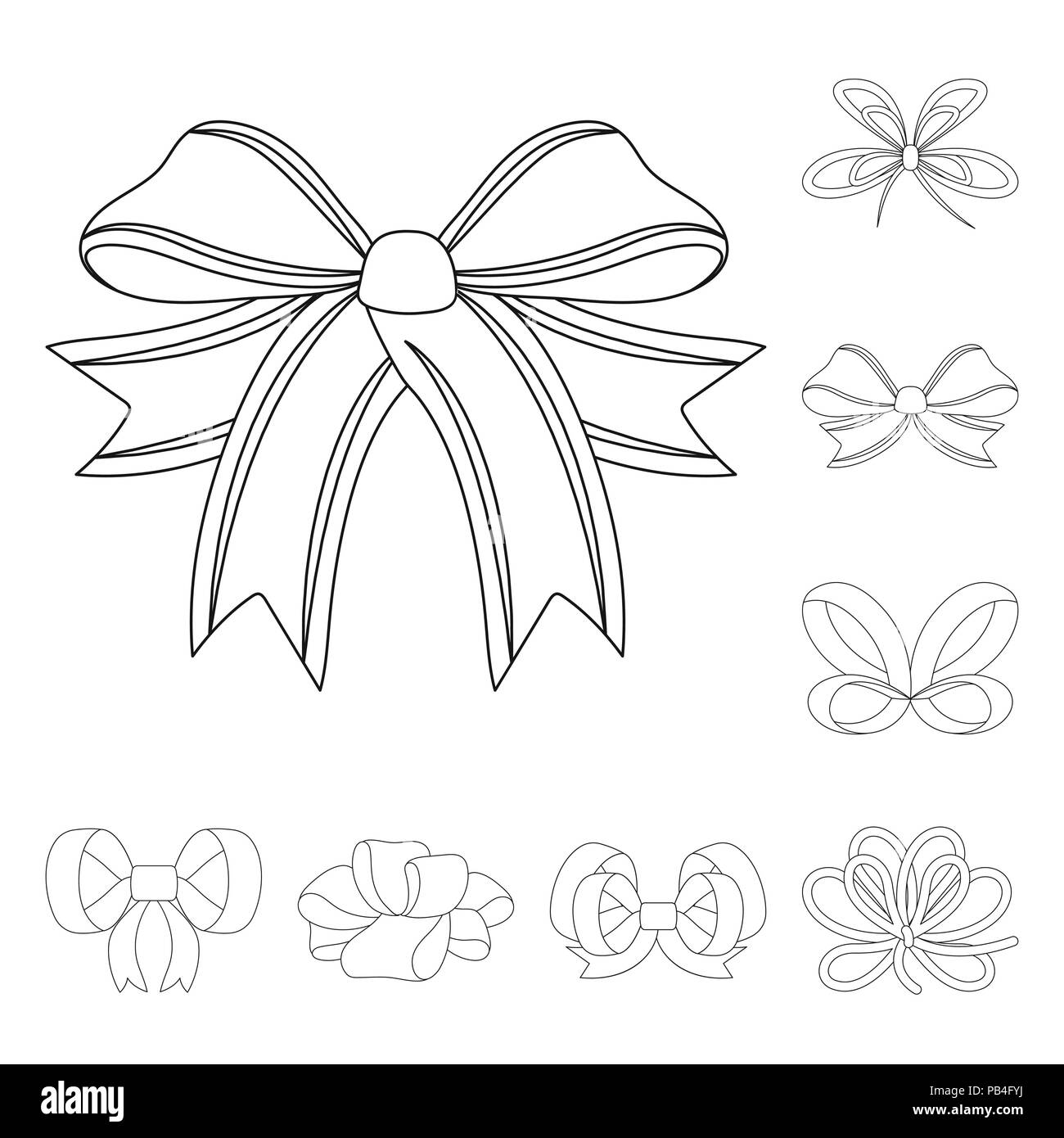 Multicolored bows outline icons in set collection for design.Bow for ...