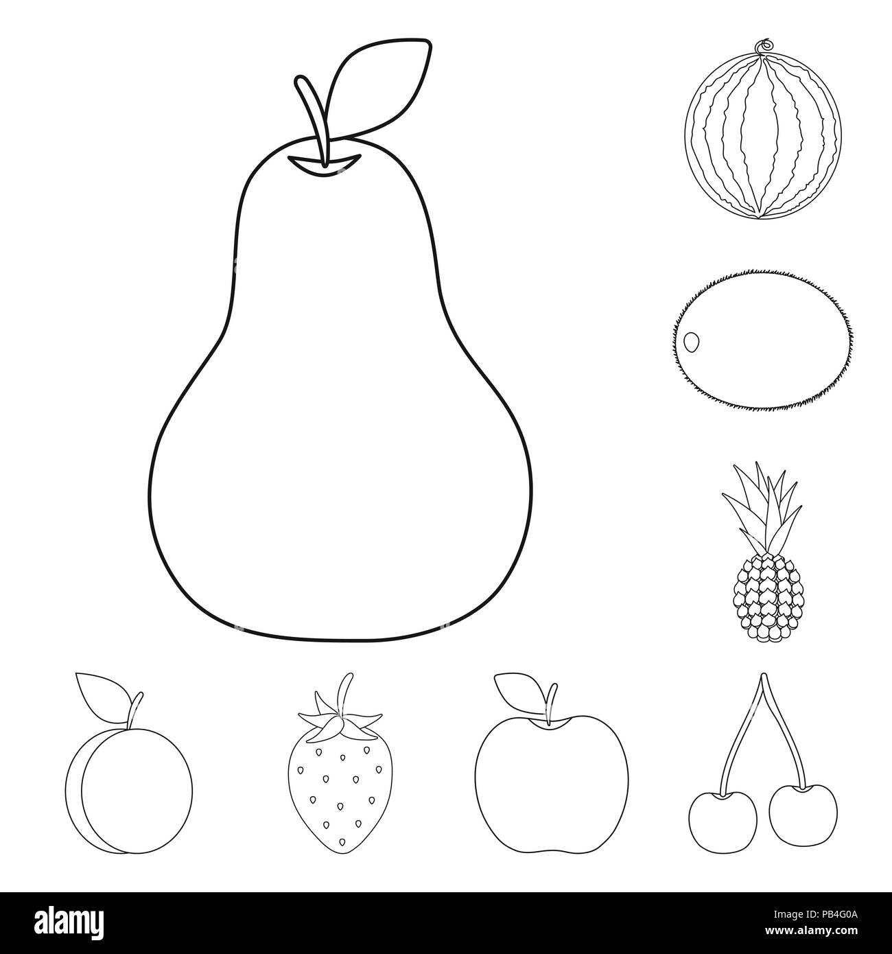 Different fruits outline icons in set collection for design. Fruits and ...