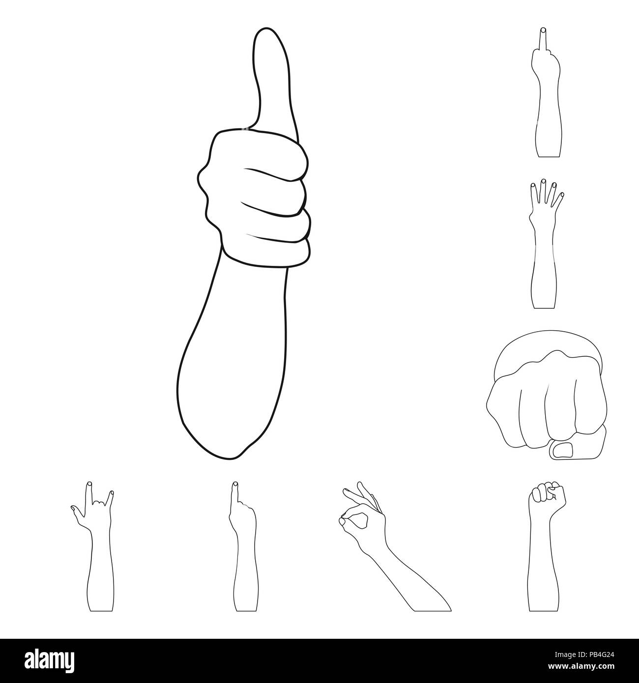 Gestures and their meaning outline icons in set collection for design ...