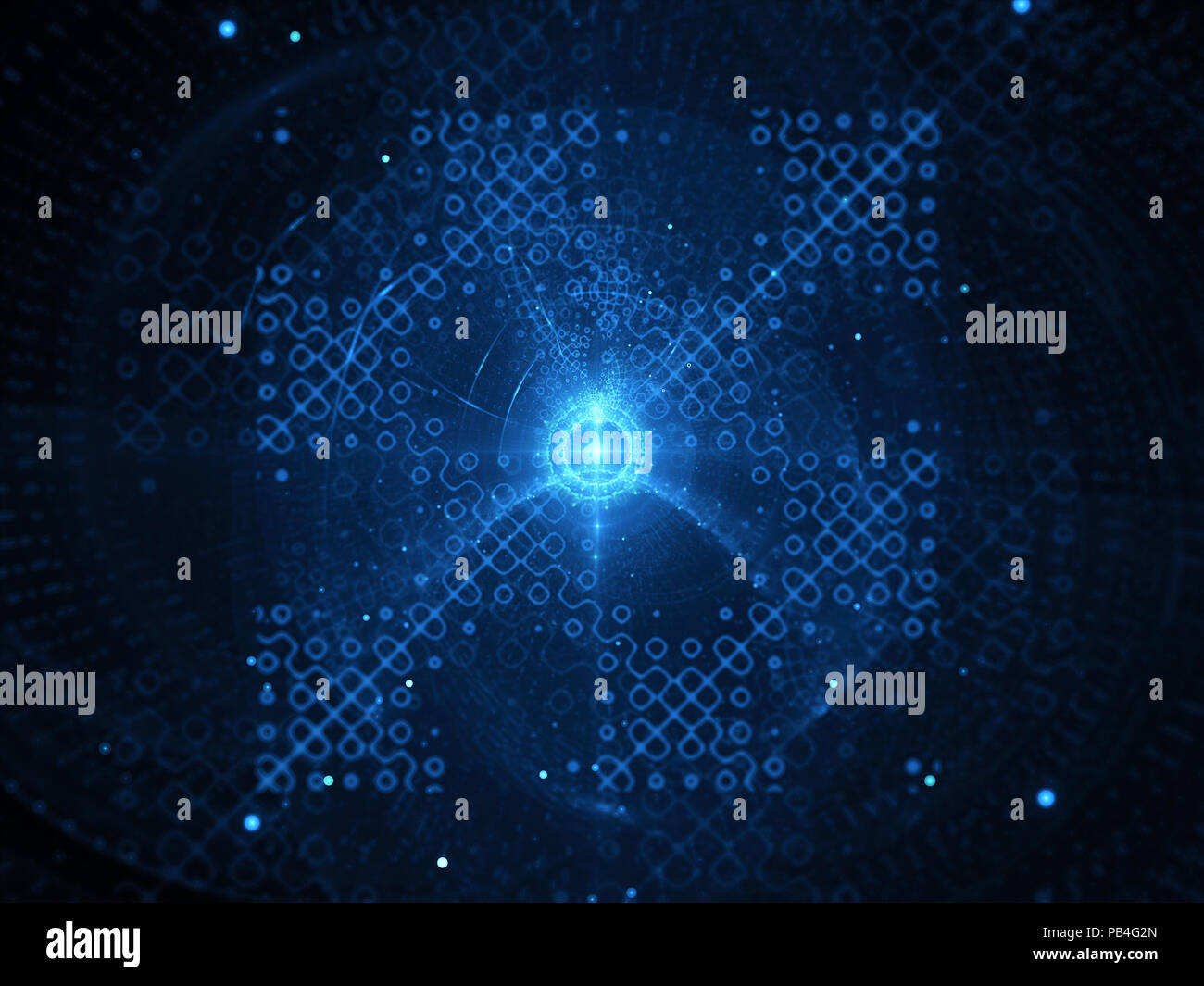 Blue glowing futuristic quantum processor, computer generated abstract background, 3D rendering ...