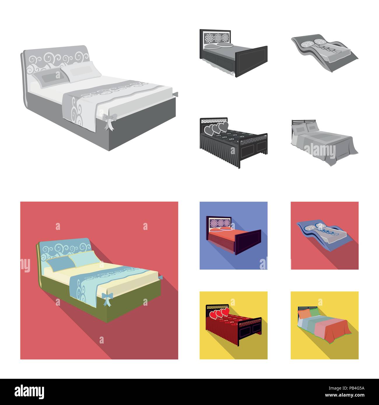 Different beds monochrome,flat icons in set collection for design ...