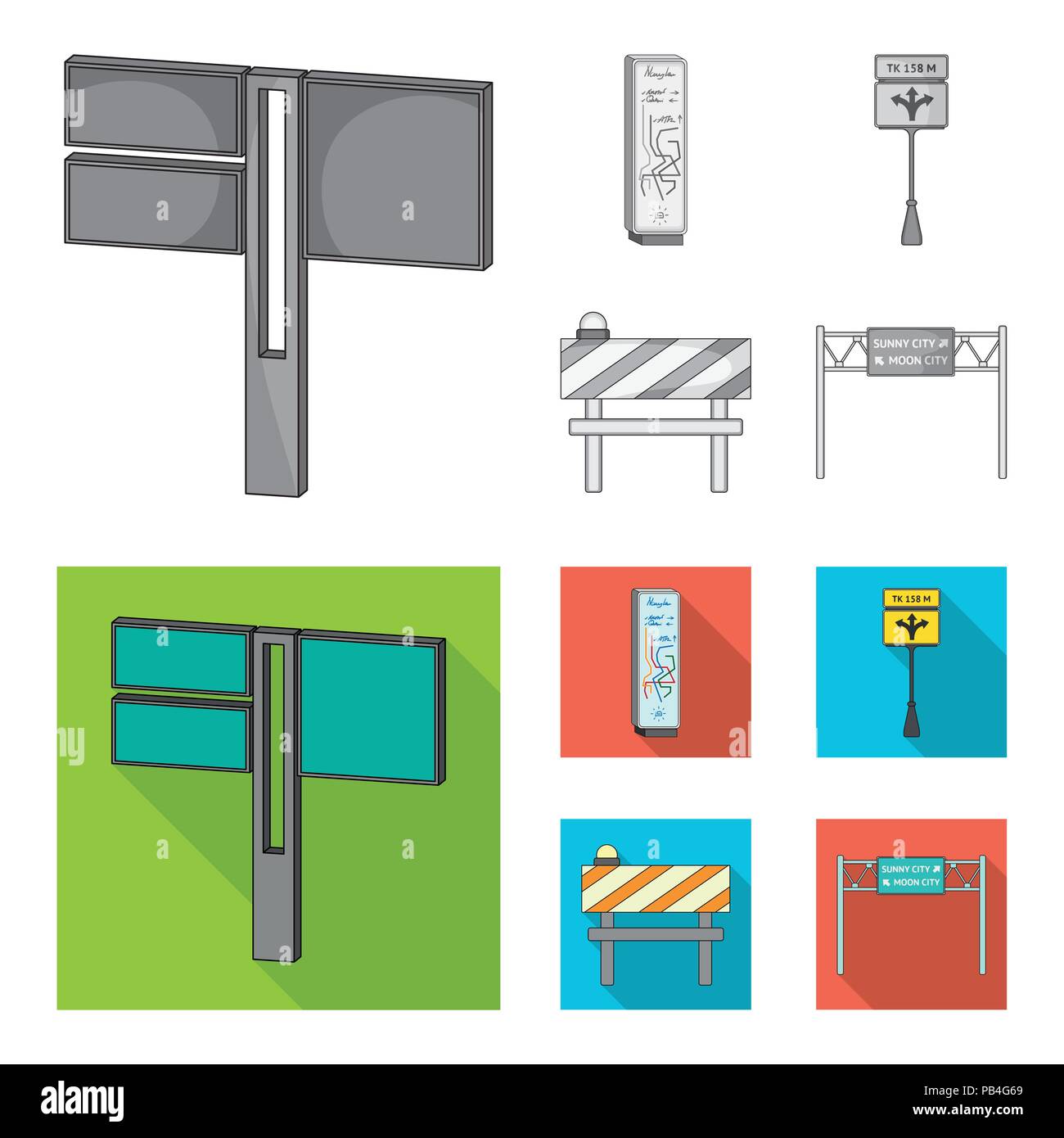 Stands and Signs and other icon in monochrome,flat style.Limiters of ...