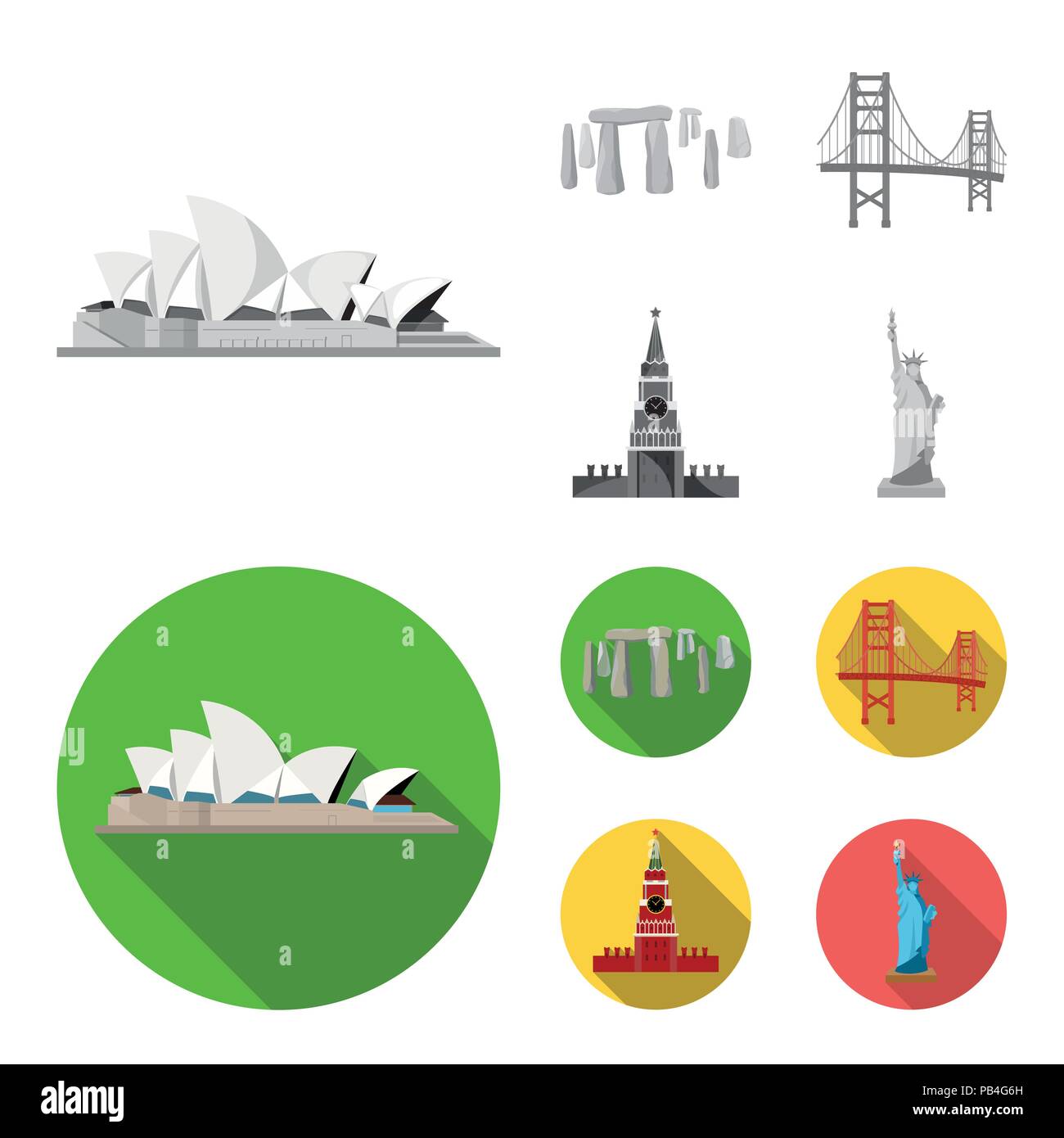 Sights of different countries monochrome,flat icons in set collection ...