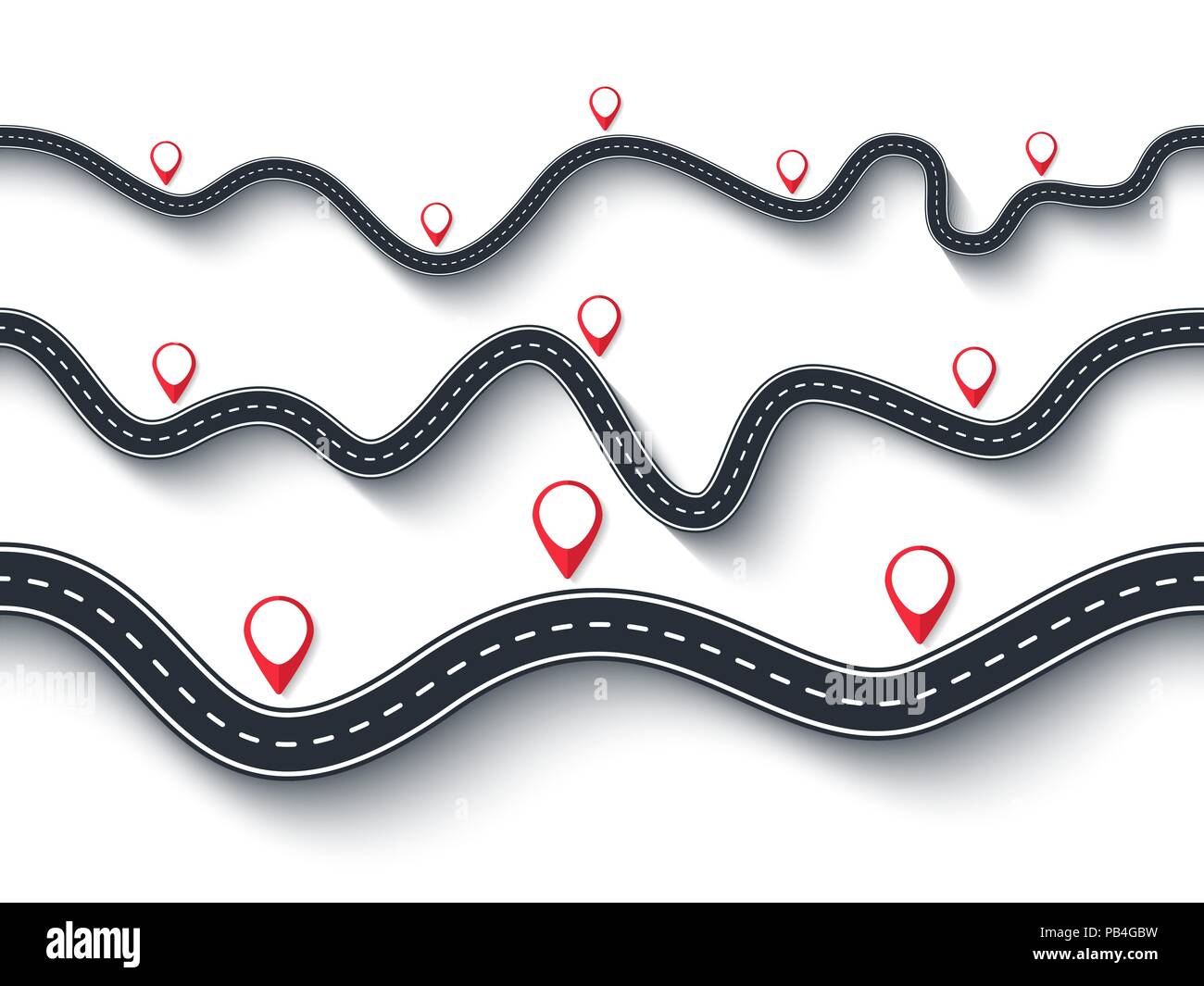 Road trip and Journey route. Seamless Winding Roads Set on a White ...