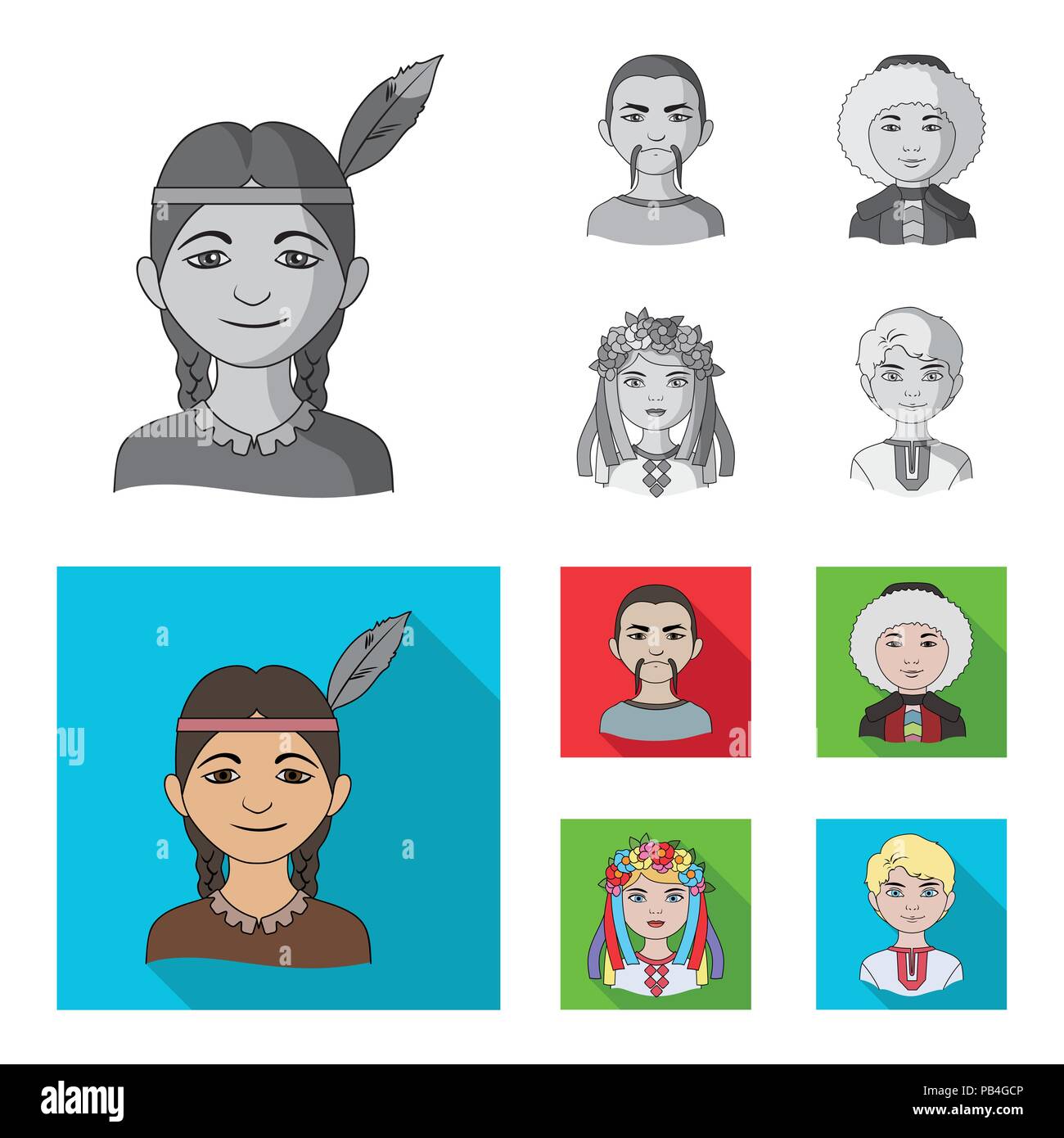 Chinese, ukrainian, russian, eskimo. Human race set collection icons in ...
