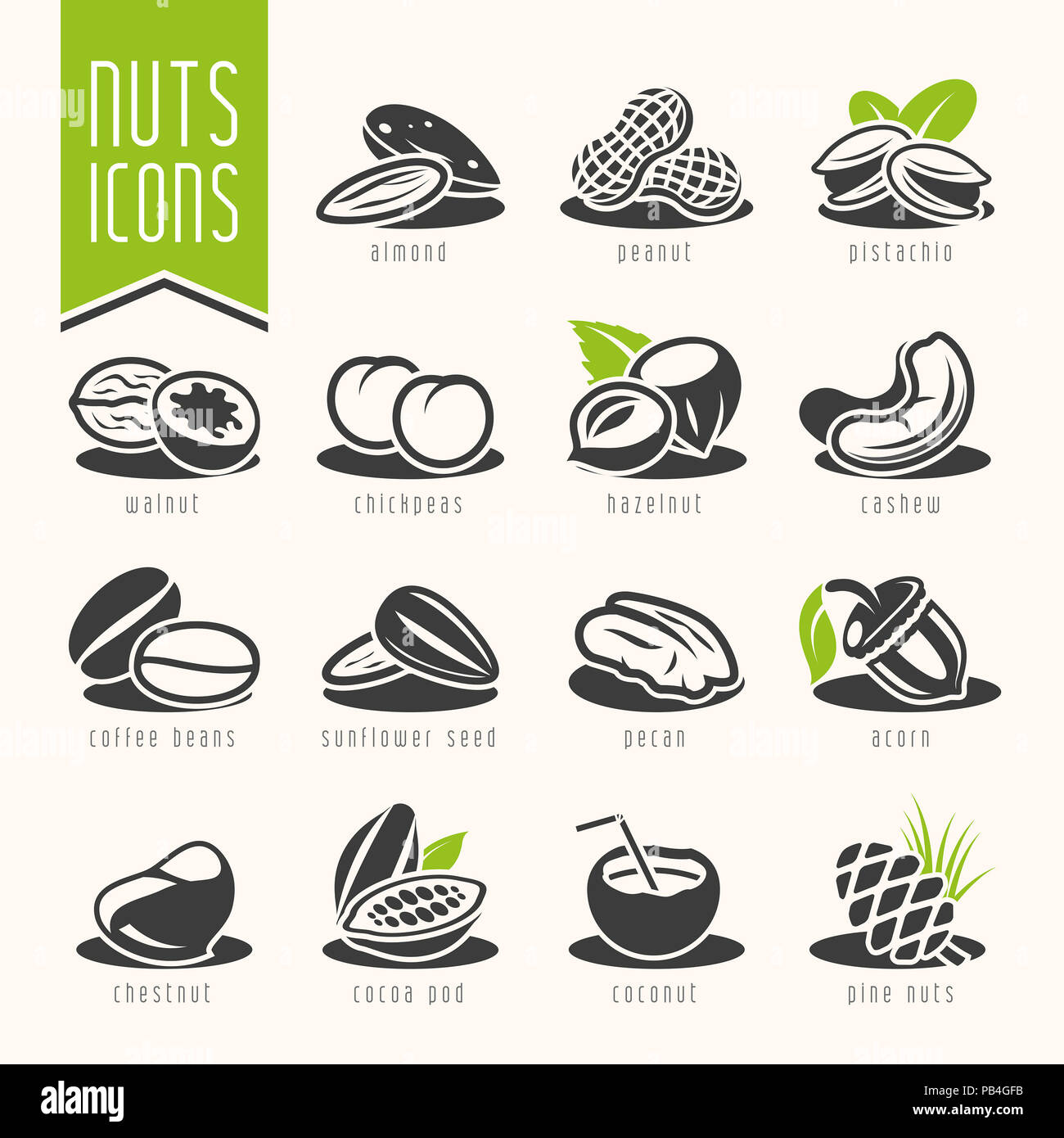 Nuts icon set Stock Photo - Alamy