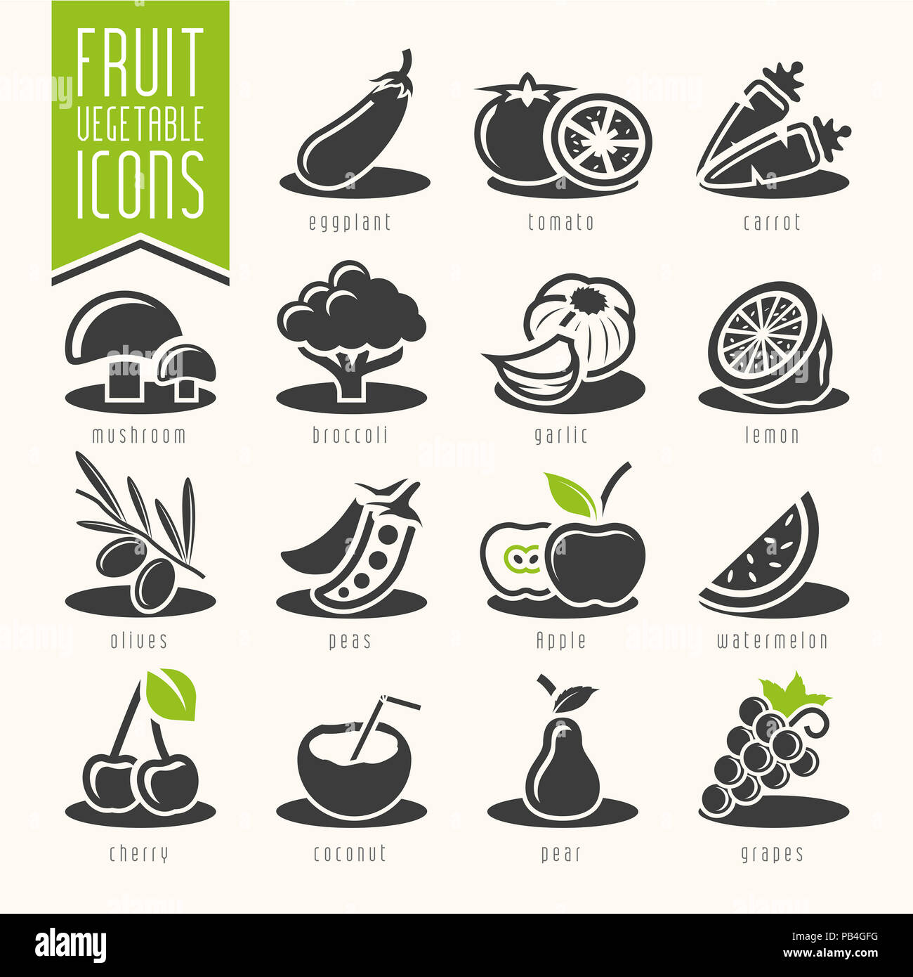 Fruit and Vegetable Icon Set Stock Photo - Alamy