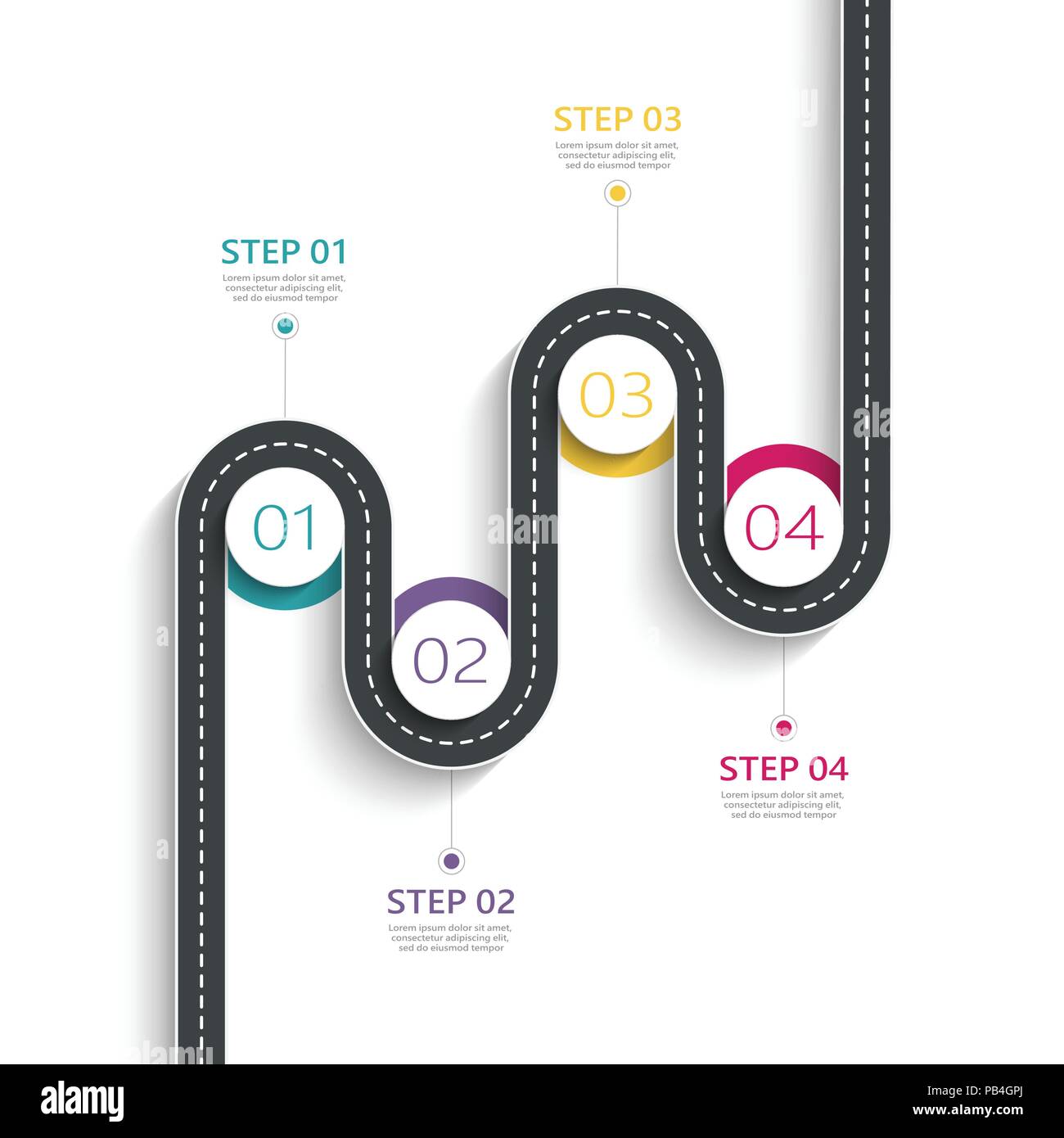 Winding road way location infographic template with a phased structure. Business circle template ...