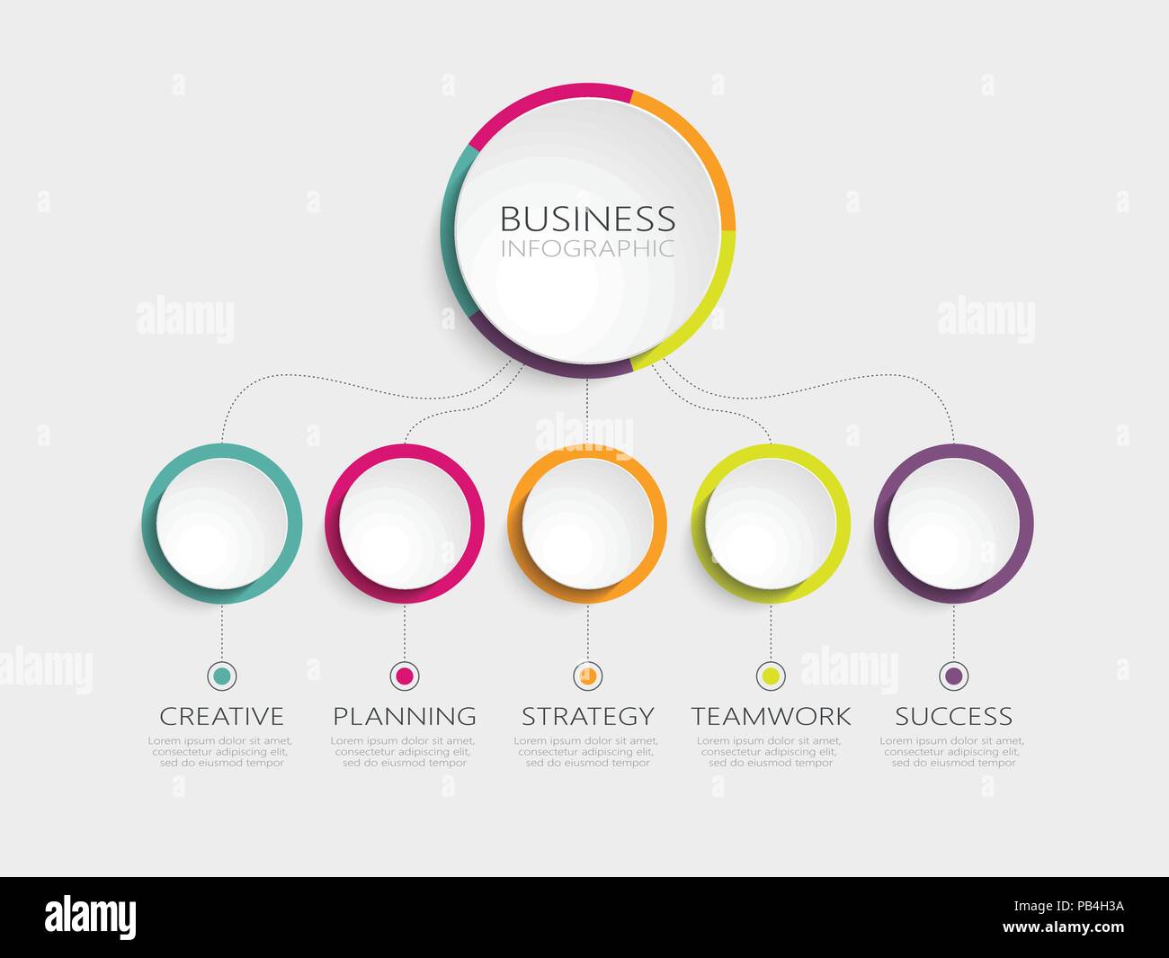 Abstract 3D infographic template with a five steps for success. Business circle template with ...
