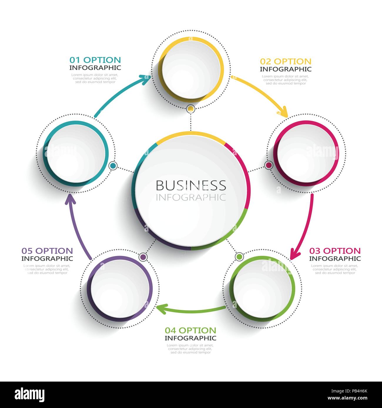 Modern abstract 3D infographic template with five steps. Business circle template with options ...
