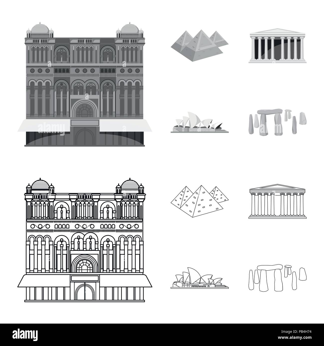 Sights of different countries outline,monochrome icons in set ...