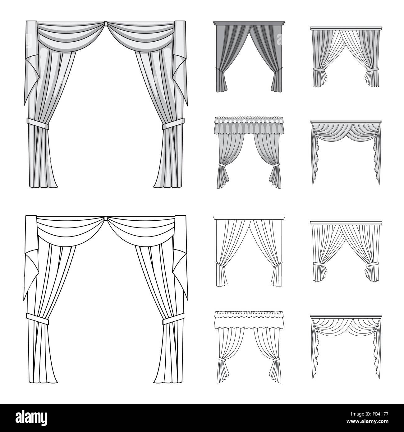 Different types of window curtains.Curtains set collection icons in ...