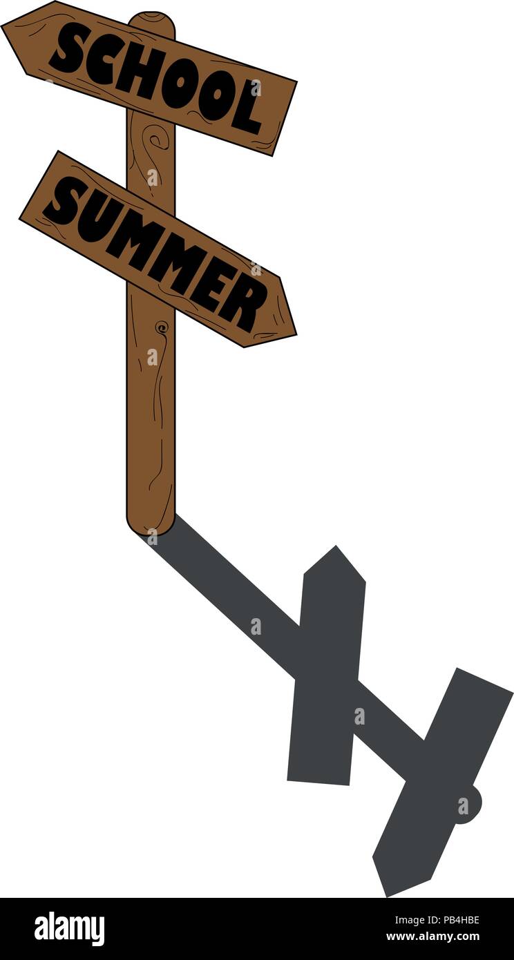 Wooden sign with two directions: Summer and School. Concept of back to ...