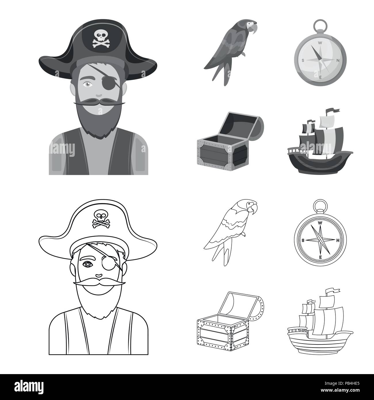 Pirate, bandit, hat, bandage .Pirates set collection icons in outline ...