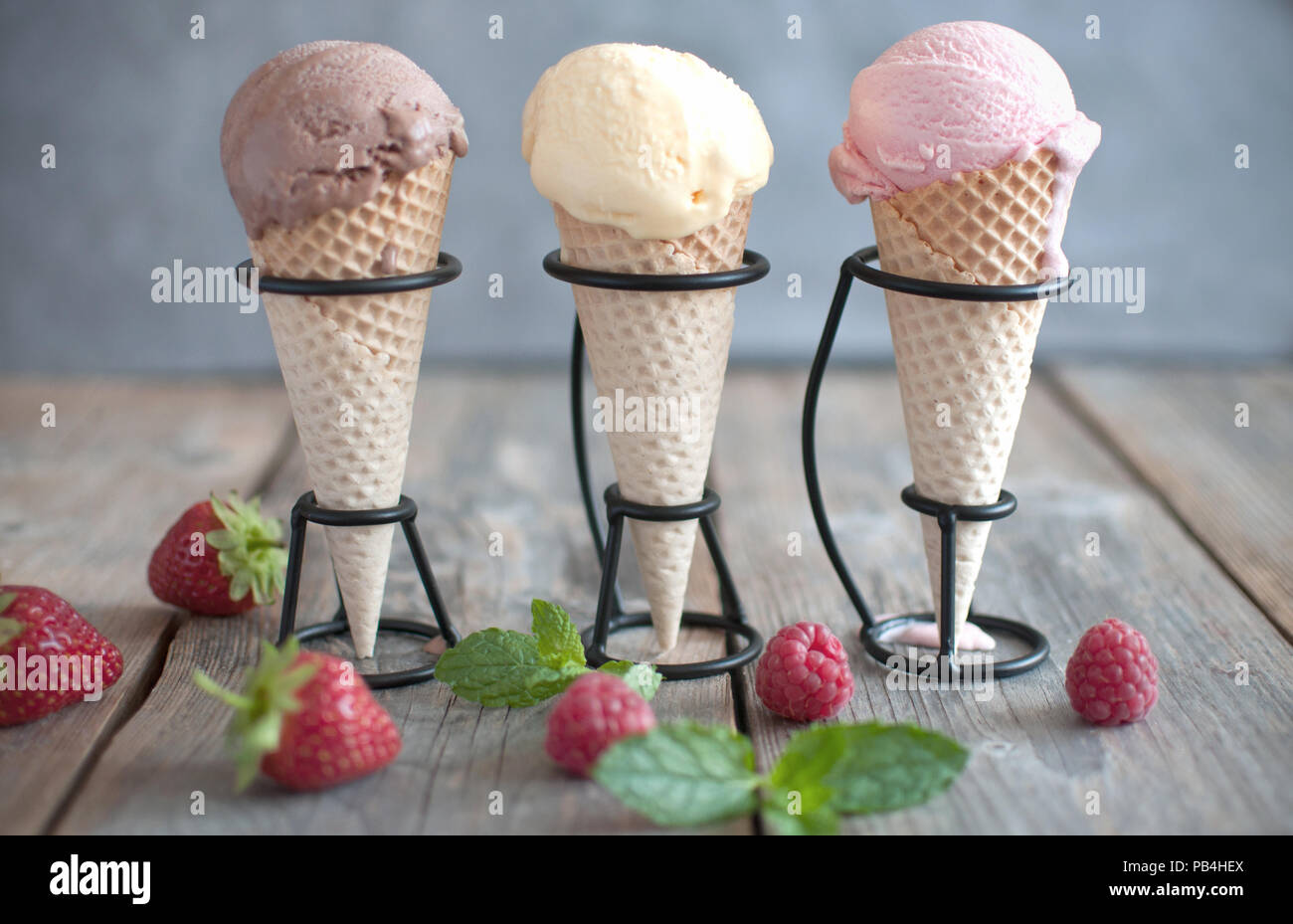Three traditional ice cream cones Stock Photo - Alamy