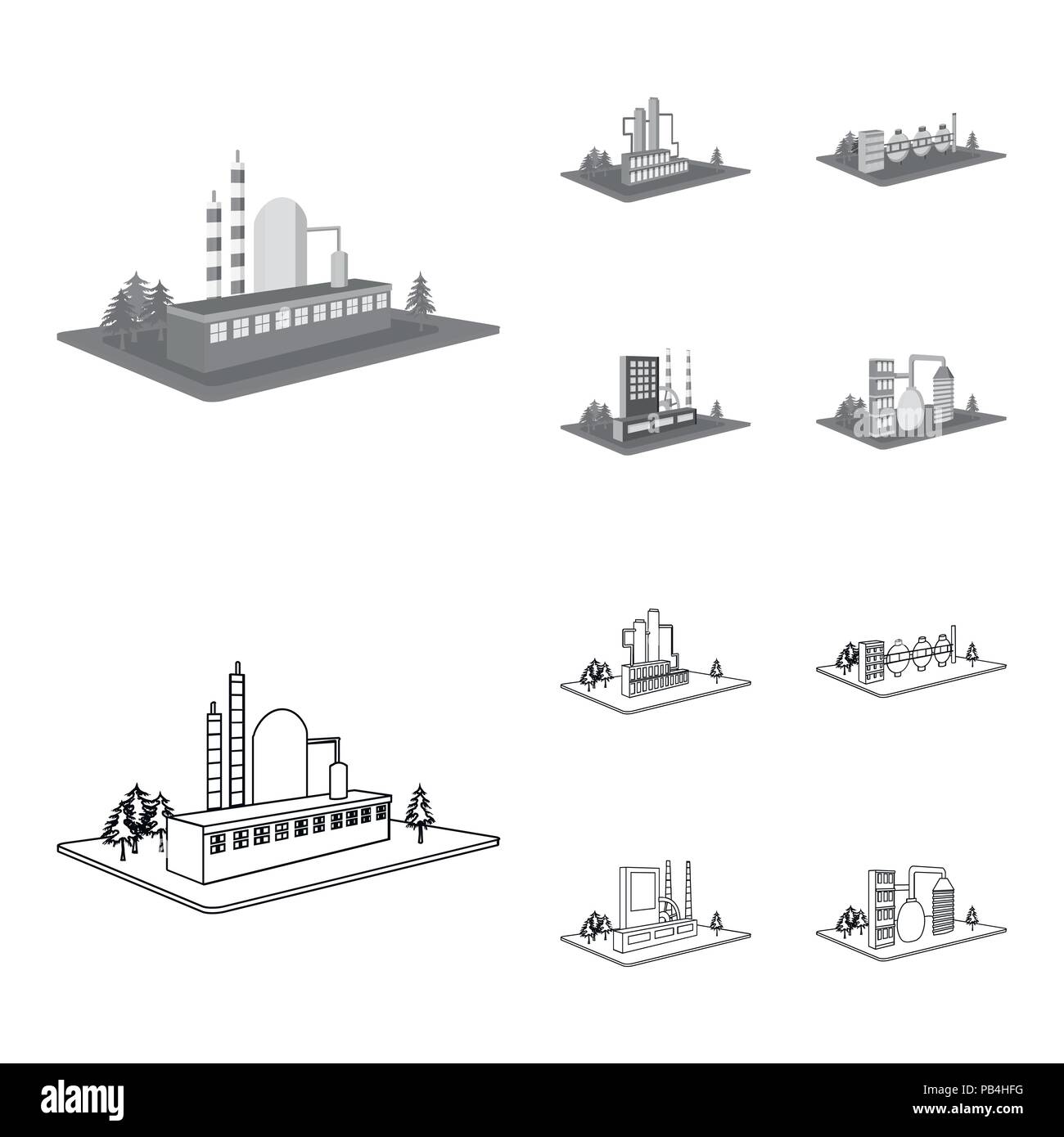 Processing factory,metallurgical plant. Factory and industry set ...