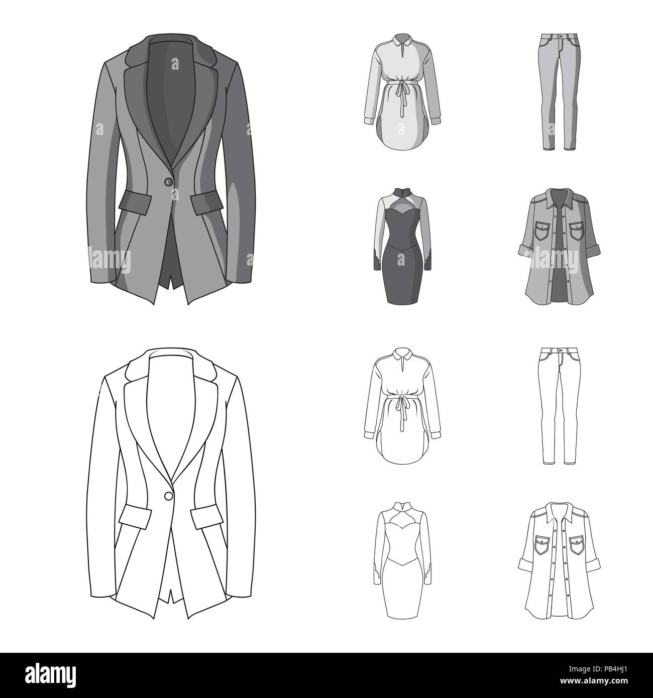 Women Clothing outline,monochrome icons in set collection for design ...
