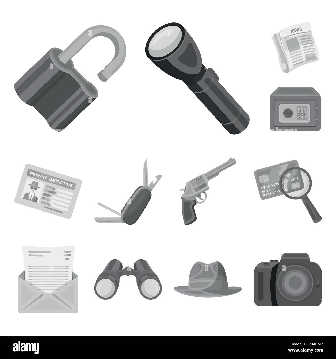 Detective and Attributes monochrome icons in set collection for design ...