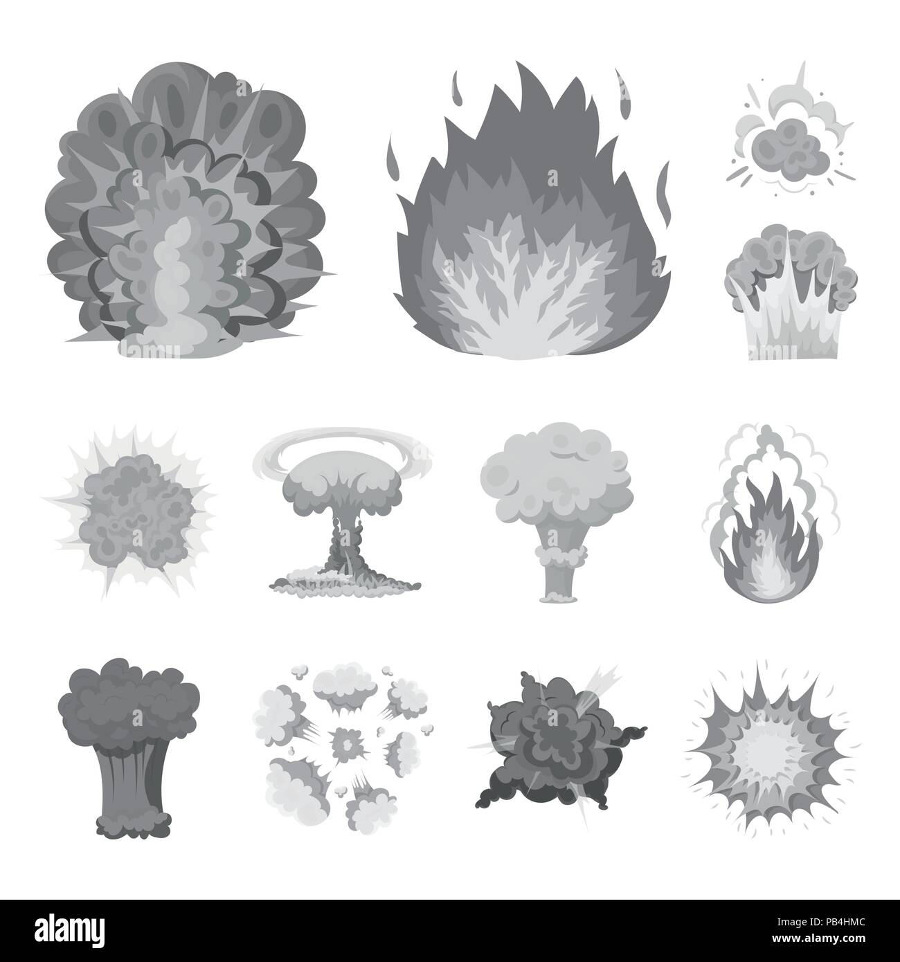 Different explosions monochrome icons in set collection for design ...