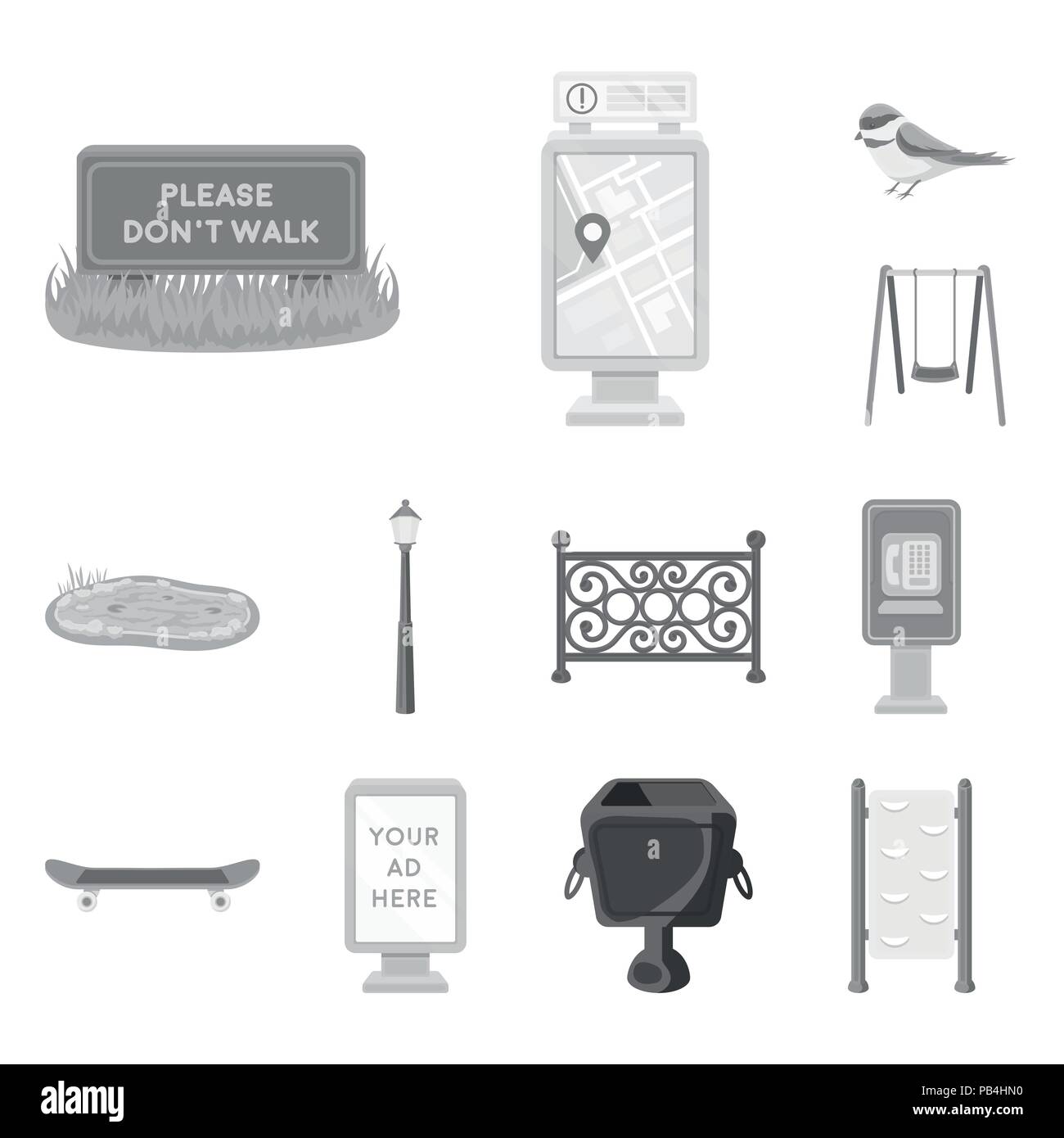 Park, equipment monochrome icons in set collection for design. Walking ...