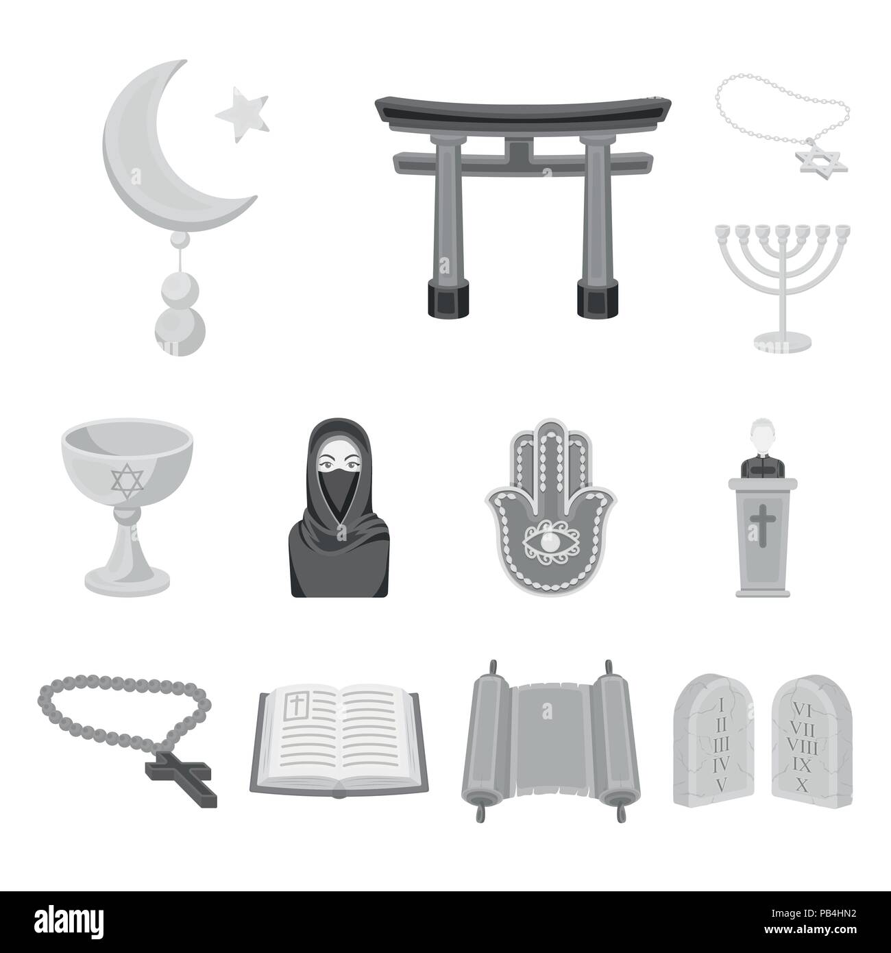 Religion and belief monochrome icons in set collection for design ...