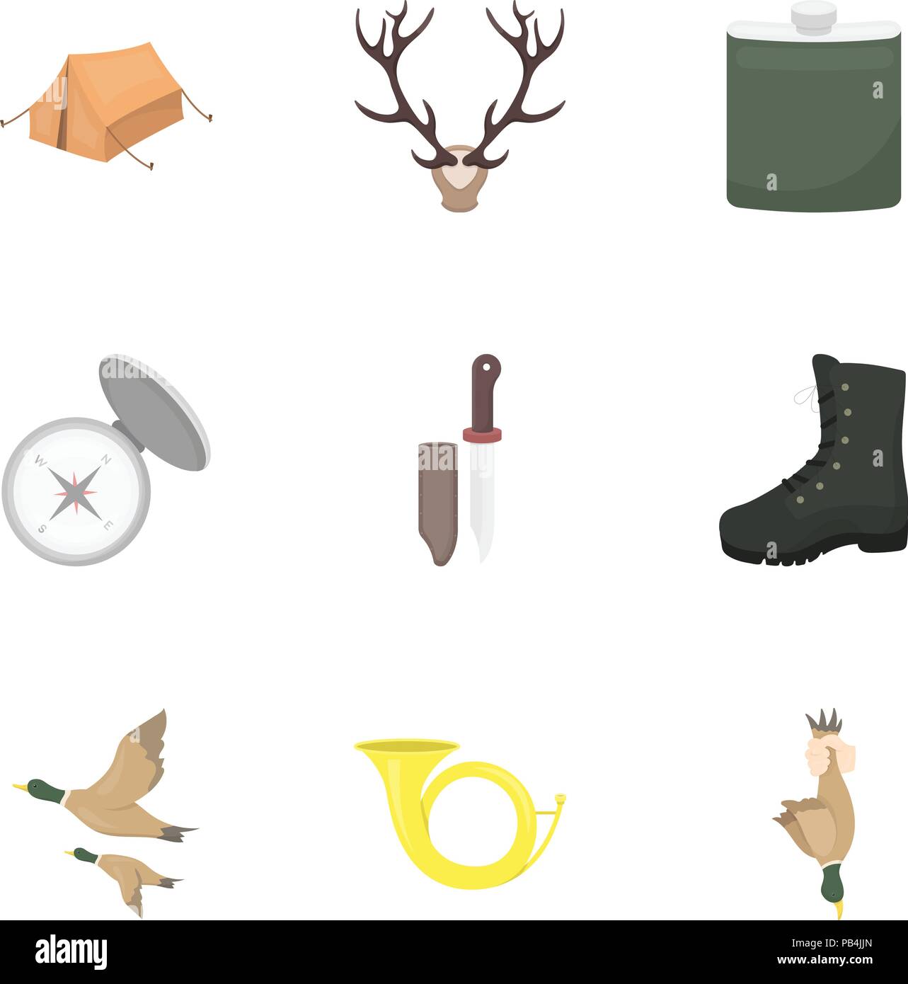 Hunting set icons in cartoon style. Big collection of hunting vector ...
