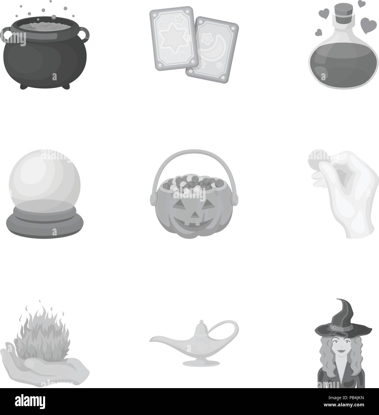 Black and white magic set icons in monochrome style. Big collection of ...