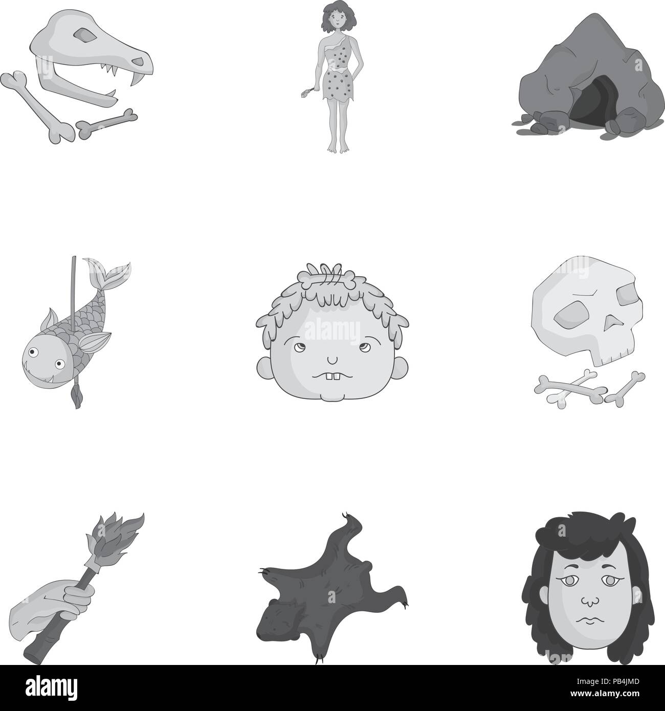 Stone age set icons in monochrome design. Big collection of stone age ...
